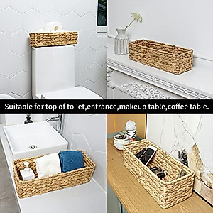 Toilet Paper Basket Natural Woven Bathroom Storage Organizer Basket Wicker Decorative Toilet Roll Holder Tank Basket(Water Hyacinth)