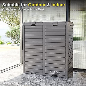 EAST OAK 76 Gallon Outdoor Trash Can | Waterproof Resin Garbage Can with Tiered Lid & Drip Tray | Outside Trash Bin for Patio | Kitchen, Backyard & Deck | Gray Color