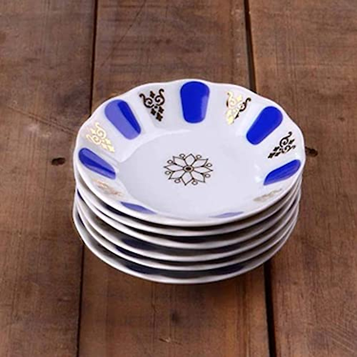 Hakan Traditional Melamine Turkish Teacup Saucers, Authentic Design Tea Glass Plates, Non-Breakable, 6 Pcs, 3.9 in (Blue)