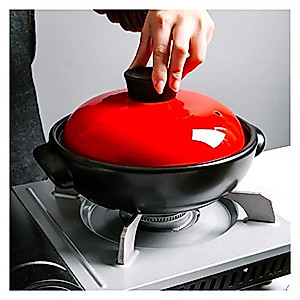 TYUXINSD Durable Stockpot Classic Round Earthenware Pot with Dual Handle and Red Lid 1L Heat Resistant Soup Pot Added Australian Spodumene Material Soup Pot