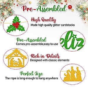 Merry Christmas Decoration Feliz Navidad Banner Nativity Garland Joy to the World backdrop Religious Xmas party Ornament Holy New Year Jesus Santa Bible God Bless theme Party Event Glitter Decor