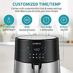 Ultrean 8 Quart Air Fryer, Electric Hot Airfryer XL Oven Oilless Cooker with 8 Presets, LCD Digital Touch Screen and Nonstick Frying Pot, ETL Certified, Cook Book, 1-Year Warranty, 1700W