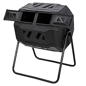 HomGarden Compost Bin from BPA Free Material for Garden and Outdoor, 43 Gallon Dual Chamber Rotating Tumbling Composter with Sliding Door, Black