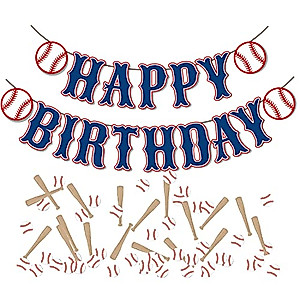 OZCZKZZ Happy Birthday Banner Baseball,Navy Blue,Baseball Birthday Party Decorations