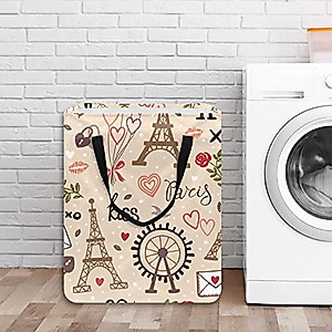 Romantic Pari Elffel Tower Print Collapsible Laundry Hamper, 60L Waterproof Laundry Baskets Washing Bin Clothes Toys Storage for Dorm Bathroom Bedroom