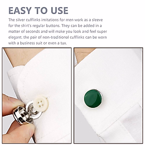 Mens Button Cover Cufflinks for Tuxedo Shirt –Imitation Button Studs (Green)