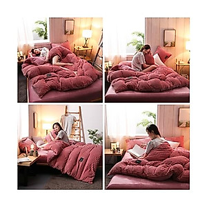 XHCTNN Milk Fleece Sheets King Size - Extra Soft Warm Double Sided Fleece Quilt Cover Pillowcase Beding | 1 Sheet | 1 Quilt Cover | 2 Pillowcase(B,1.5m/180 * 220cm)