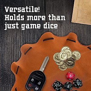 Impresa Store Dice Bag and Tray - Made with Genuine Cowhide Leather - Pull The String to Turn It Into A Bag - Folds Out Into A 10'' Dice Rolling Tray - Versatile Holds More Than Just A Game Dice