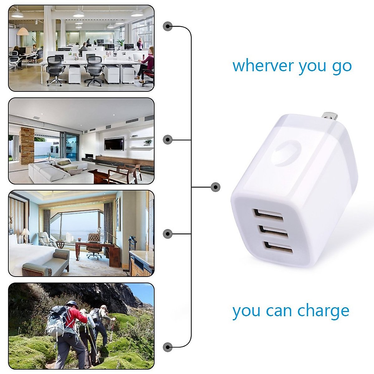 Fast Charging Block, HOOTEK USB Plug Wall Charging Adapters 3.1A Multiple Wall Charger Box Cube Brick for iPhone 15 14 13 12 11 Pro Max XS XR X 8 Plus, Samsung Galaxy S24 A53 S23 S22 S21 S20, LG, Moto
