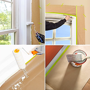 MyLifeUNIT Masking Paper, Automotive Paint Paper Roll with Tape, Assorted Sizes Tape and Drape Waterproof for Painting Protection Covering (Each Roll 50 Feet, 4 Rolls)