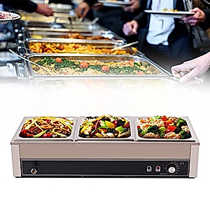 1500W Electric Buffet Warmer Server Chafing Dish Buffet Tray Food Warmer Set 3 Compartment Buffet Server Chafing Dish Stainless Steel Chafing Server Set Buffet Server Warmer Food Insulation