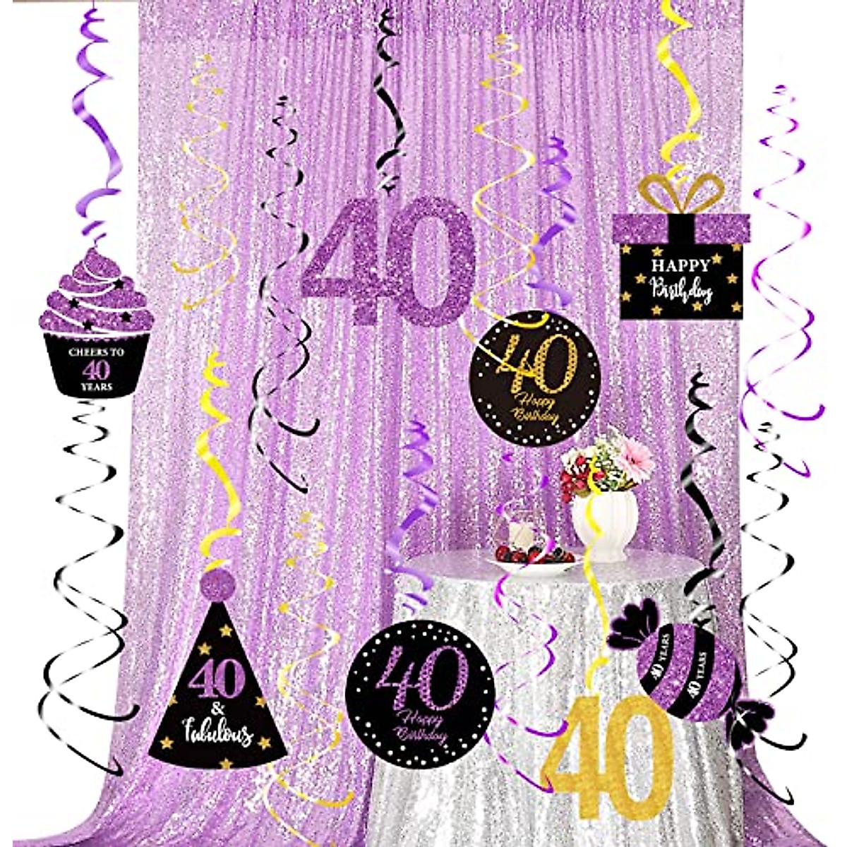 40th Birthday Decorations for Women Purple Black Gold 40th Birthday Party Hanging Decor – Women 40th Birthday Party Decorations