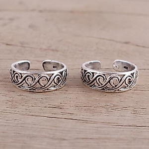 NOVICA Artisan Handcrafted Sterling Silver Toe Rings Pair of from India No Stone Wrap [width (each 2) 5 mm W] ' Fascinating Swirls' Pair