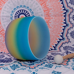 ENERGYSOUND 440Hz Perfect Pitch G Note Throat Chakra Rainbow Colored Frosted Quartz Crystal Singing Bowl 8 inch