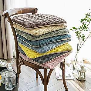 ETULLE 1/2/4 Packs Chair Cushion Solid Color Dining Chair Pad with Ties, Kitchen Non-Slip Chair Pad Soft Seat Cushion with Machine Washable Cover (Color : Coffee, Size : Set of 4)