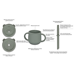 Baby Straw Cup Silicone Toddler Sippy Cup with Straw & Snack Lid, Sprill Proof Training Cup for Infant 6+ Months, Kid Snack Cup Drinking Open Cup 8 OZ (Waterspout Blue)