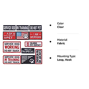 12 Pieces Service Dog Vest Patches with Adhesive Strap Removable Harnesses Tactical Hook and Loop Patch Set of American Flag Ask to Pet in Training