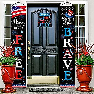 3 Pieces 4th of July Decoration Independence Day Patriotic Banner Flag Home of The Free and Because of The Brave Veterans Day Hanging Sign Set for House Yard Porch Garden Indoor Outdoor Party Supply