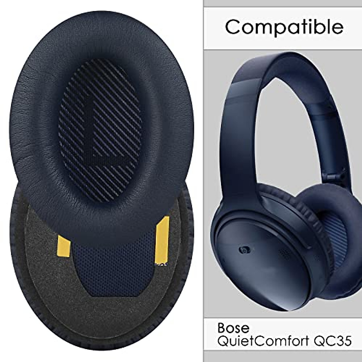 Ear Pads for Bose QC45 QC35 QC35 ii Gaming QC15 QC25 AE2 AE2i AE2w SoundTrue SoundLink Around-Ear Headphones Replacement Ear Cushions, Ear Covers, Headset Earpads (Protein Leather/Midnight Blue)