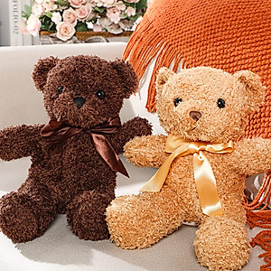 5 Pcs Bears Stuffed Animal Soft Plush Toys 12 Inches Cute Bear Small Shaggy Bear with Hoodie Bow Tie for Kids Boys Girls Baby Shower Birthday Party (Light Brown, Dark Brown, Bow Tie Style)