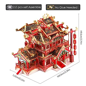 Piececool 3D Puzzles for Adults Metal Model Kits, Chinese Ancient Reataurant 3D Metal Puzzle, Traditional Architecture Building Puzzle DIY Toys, Great Gift Idea-215 Pcs
