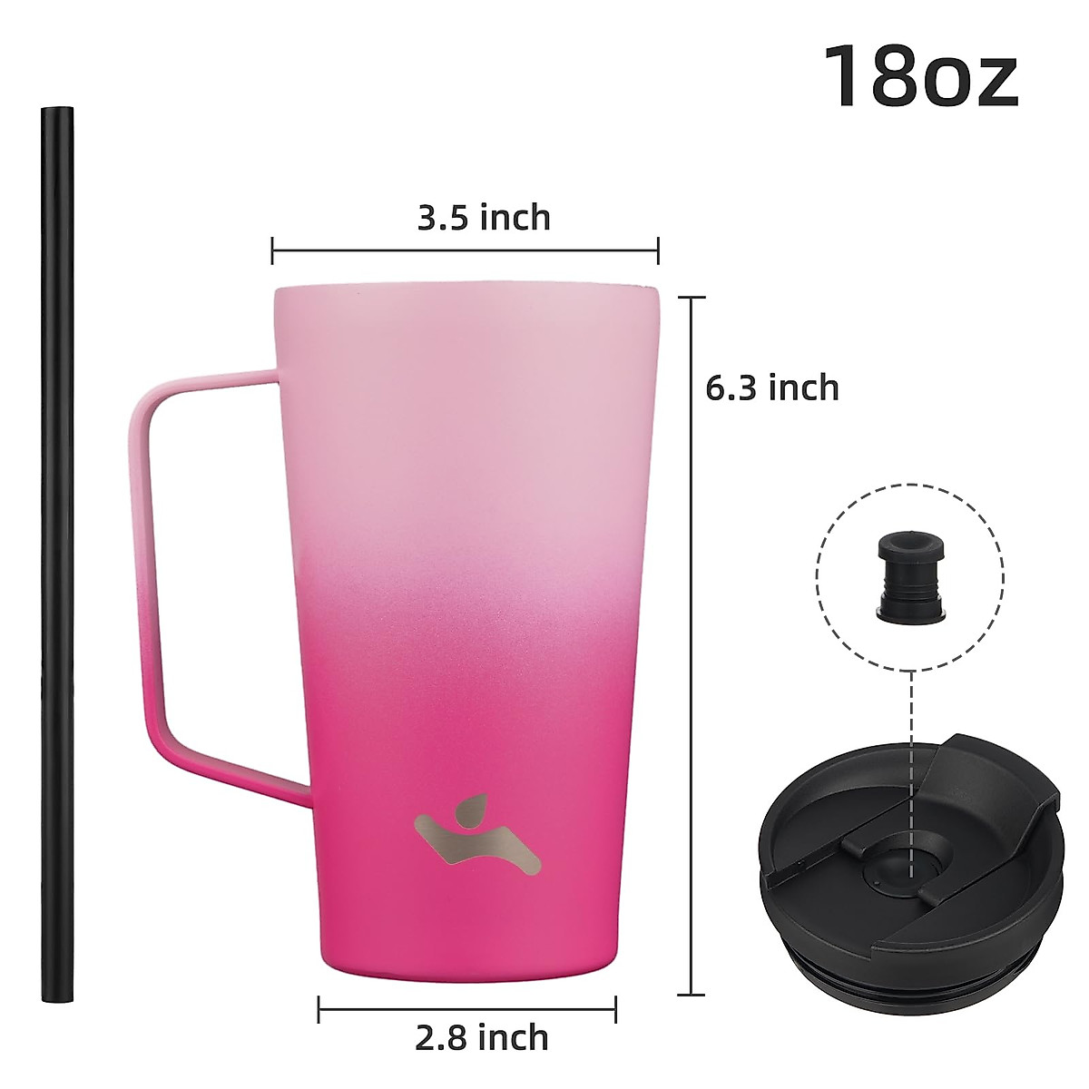 Konokyo Insulated Tumbler with Handle and Straw, 18 OZ Travel Coffee Mug Stainless Steel Cup Metal Water Bottle,Cherry