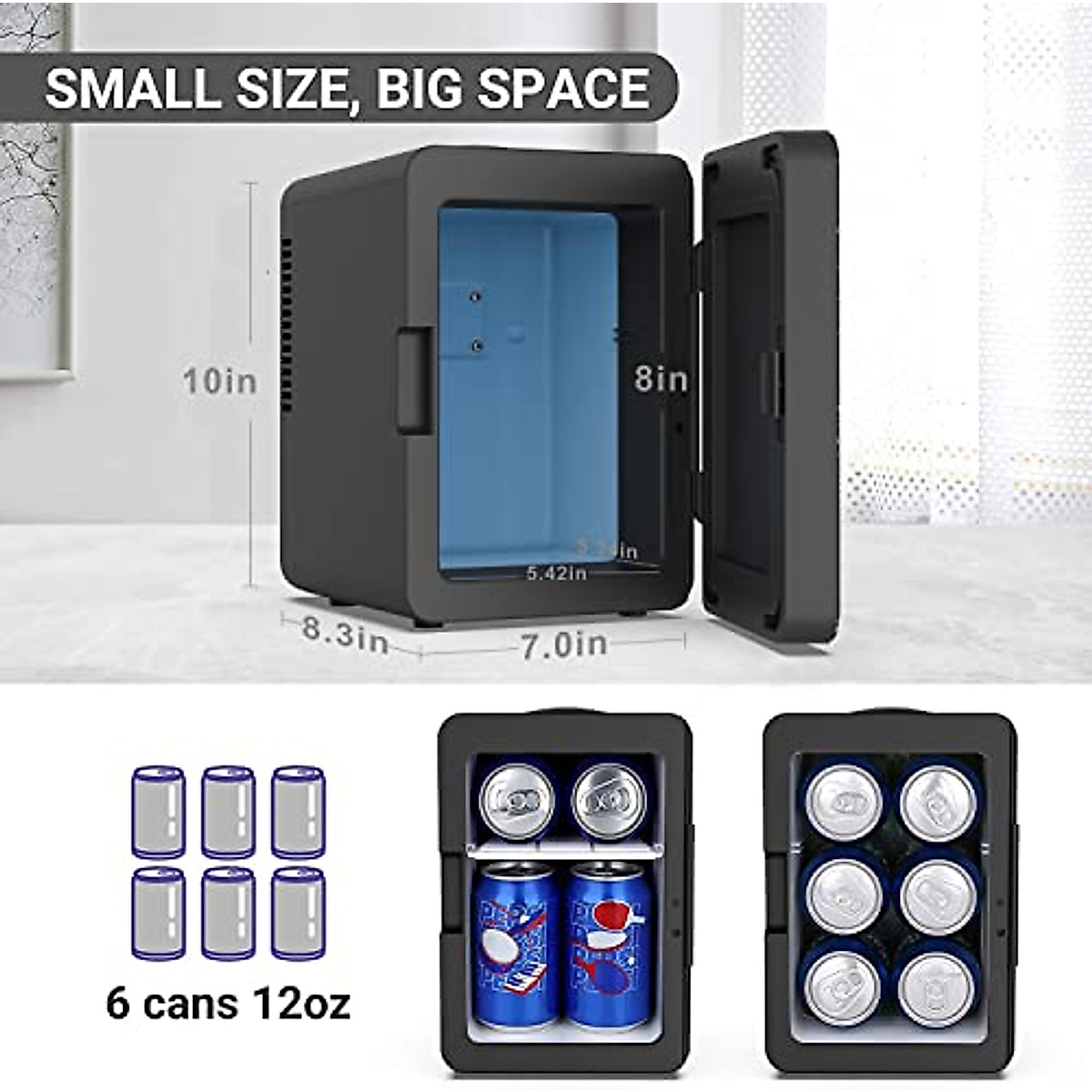 Living Enrichment Mini Fridge 4 Liter Skincare Fridge, AC 120V DC 12V Portable Small Refrigerator Cooler and Warmer for Skincare, Medications, Bedroom, Travel and Car - Black