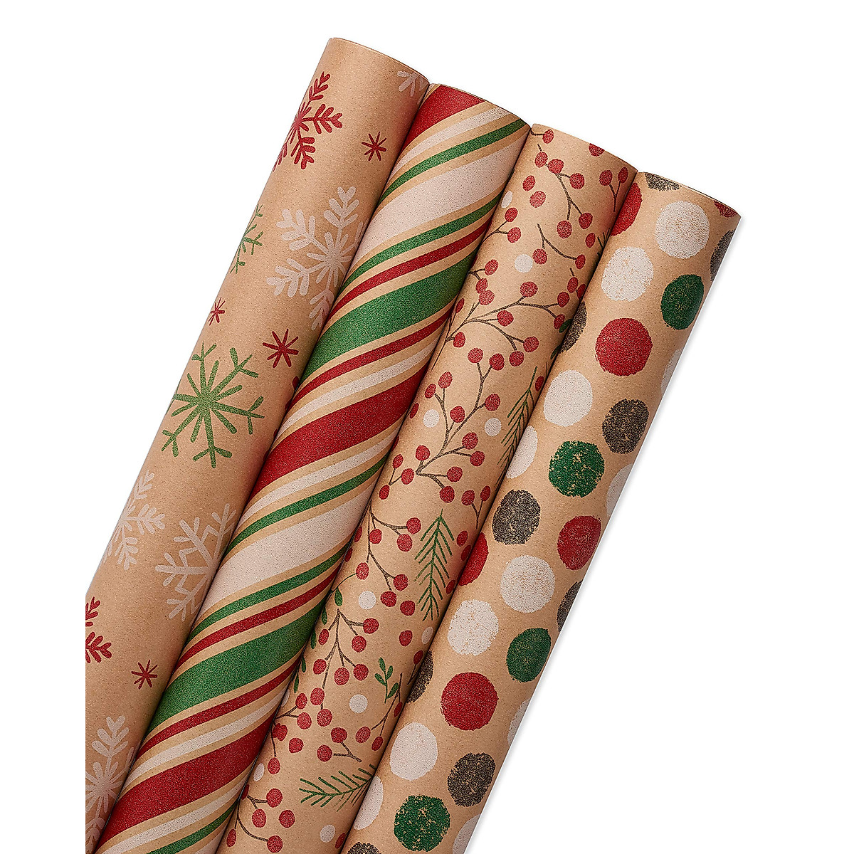 American Greetings Winter Wrapping Paper, Red, Green and Kraft (4 Pack, 80 sq. ft.)