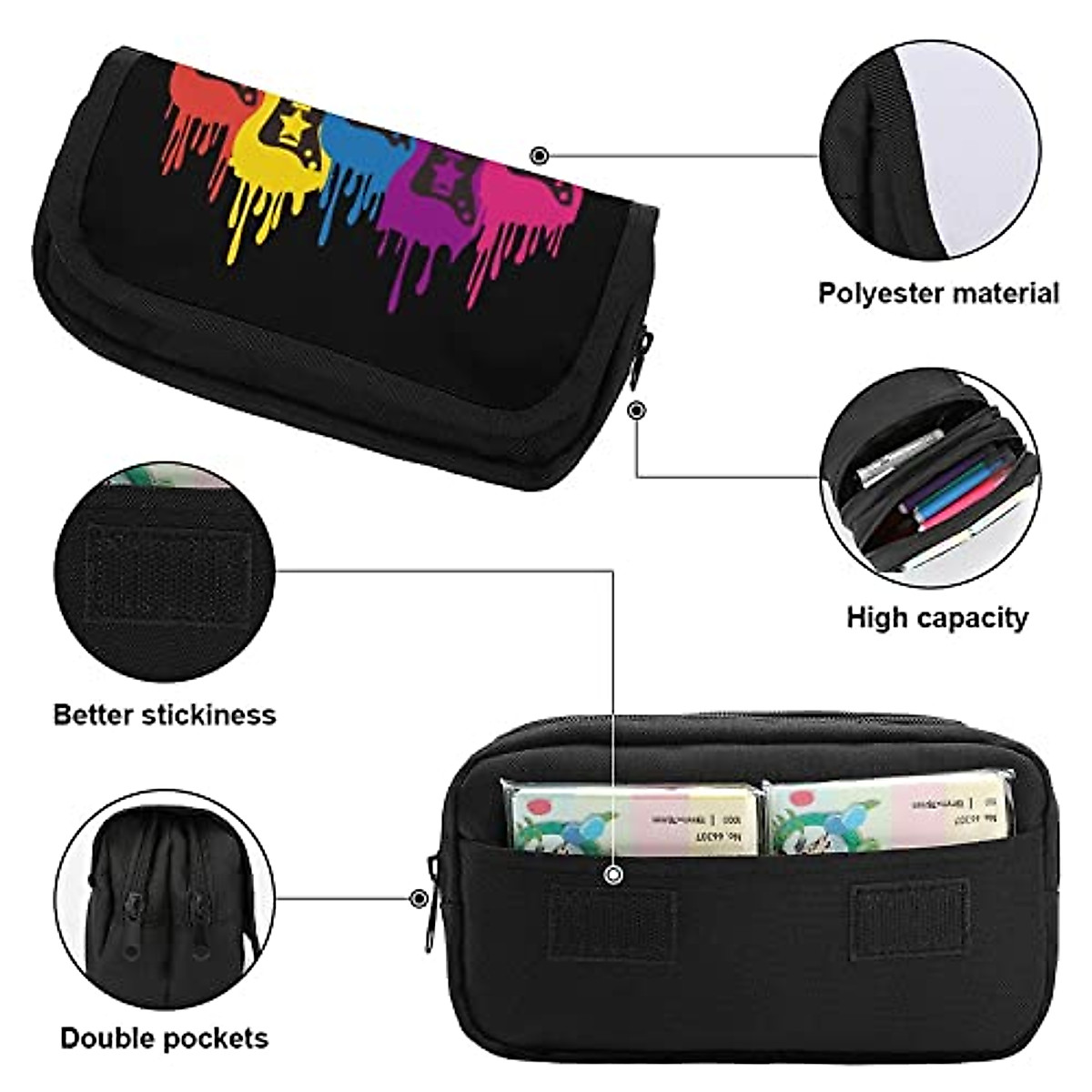 Colorful Guitar Large Capacity Pencil Case Multi-Slot Pencil Bag Portable Pen Storage Pouch with Zipper