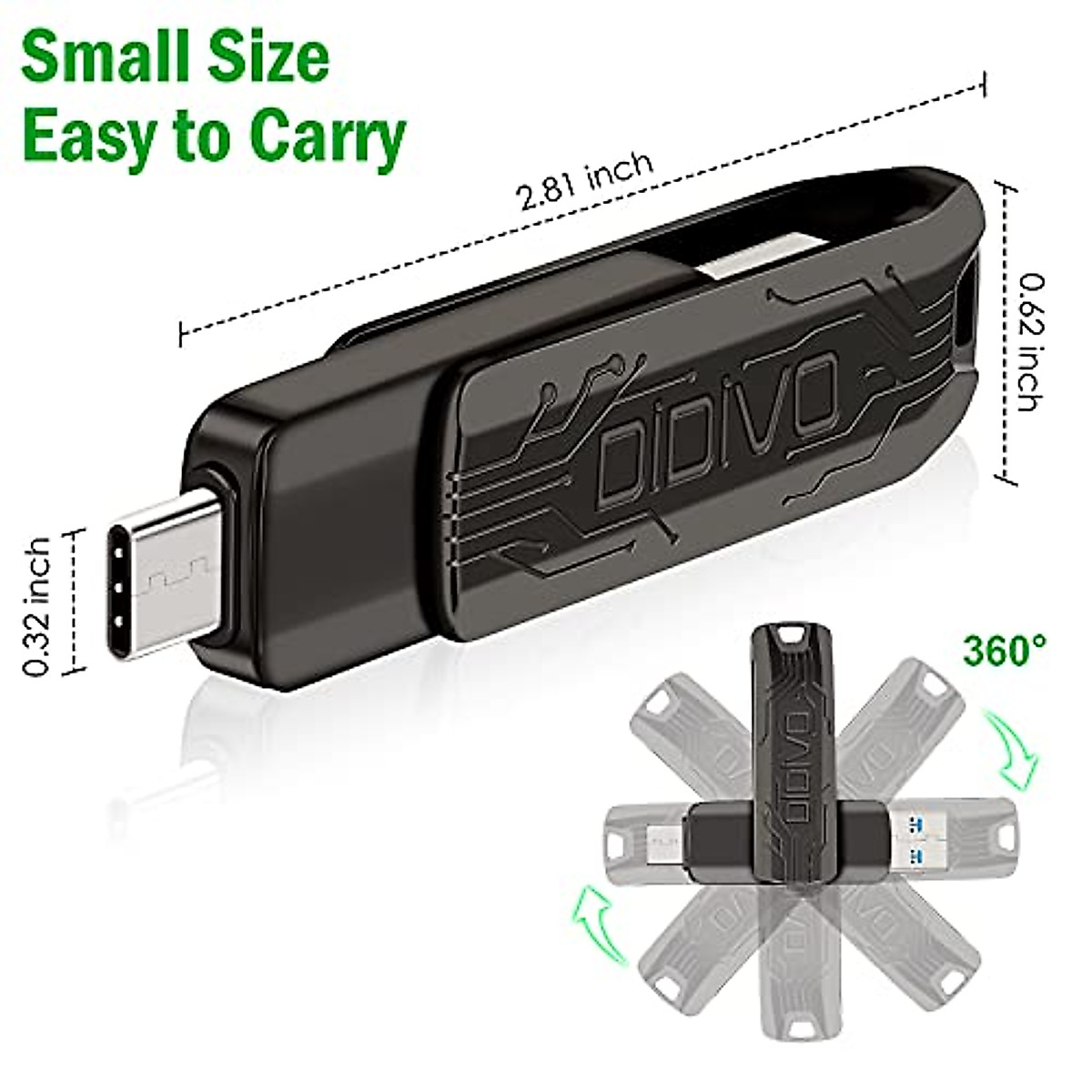 DIDIVO 128GB USB Flash Drive, USB Type C Thumb Drive Memory Stick Jump Drive USB 3.0 Drive Photo Stick Storage