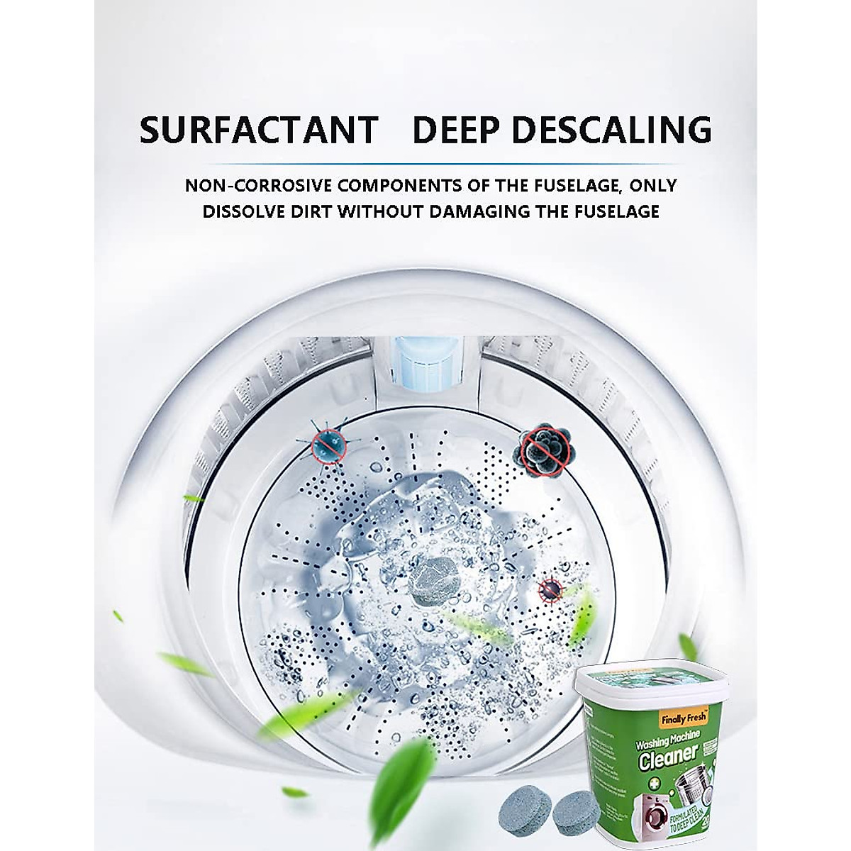 Finally Fresh Washing Machine Cleaner for Front / Top loaders, 20 Packs Washer Cleaner for Sensitive Skin, Suitable for All HE Washing Machines Include