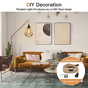 Zevnico 16.5FT Pendant Light Kit, Hanging Lights with Plug in Cord & Switch, Hemp Rope Swag E26 Socket Pendant Lamp, Extension Lantern Cable Vintage Farmhouse Industrial Retro DIY Decoration Fixtures