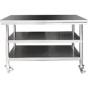 Commercial Kitchen Work Catering Table, Stainless Steel Table for Prep & Work with Caster Wheels Commercial Heavy Duty Table for Restaurant, Home and Hotel Rack (Size : 60x60x85cm)