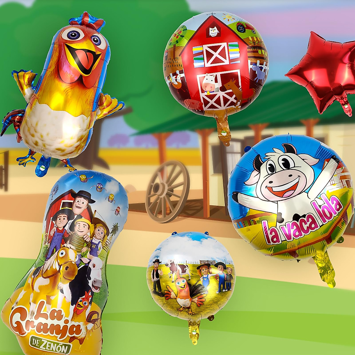 La Granja De Zenon Party Supplies Bartolito and La Vaca Lola,Foil Mylar Farm Animals Balloons for Kids,20inch Round Cow Themed Decorations Party Favors（8PCS）