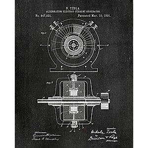 Nikola Tesla Gifts for Engineers - Steampunk Wall Decor SIX (8"x10") UNFRAMED Wall Art Patent Prints - Industrial Artwork Home Decor - Electrical, Coil, Nerd, Geek, Science, Physics Decorations