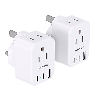 UK Travel Plug Adapter, US to UK Type G Ireland Travel Adapter with 2 Outlets 3 USB Ports(2 USB C), UK Power Adaptor for USA to Dubai England London Scotland British Kenya Qatar Irish HongKong, 2 Pack