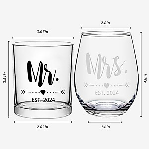 Futtumy Mr and Mrs Gifts, Mr and Mrs Est 2024 Whiskey and Wine Glass, Wedding Gifts Valentines Day Gift Christmas Gift Bridal Shower Gifts for Newlyweds Couples Mr & Mrs Wife Bride To Be Groom Bride