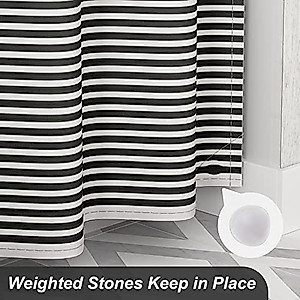 AmazerBath Shower Curtain, Striped Black Fabric Shower Curtain Set with 12 Shower Curtain Hooks, Rustic Cloth Black and White Shower Curtain, Cute Farmhouse Bathroom Shower Curtain Sets, 72x72 Inches
