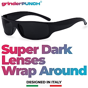grinderPUNCH Mens Black Super Dark Sunglasses - Slim Wrap Around Gangster Style