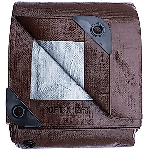 Tarps Heavy Duty Waterproof - Tarp Cover Brown/Silver, Thick Material, Tear Proof, UV Resistant, Heavy Duty Edges, Boat Tent, RV or Pool Cover 10x12
