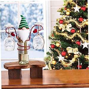 CAKEEYUM Wine Glass Holder, Christmas Glass Wine Bottle Holder with Santa Gnome Wine Bottle Glass Desktop Organizer Rack for Bar Home Display Christmas Decor