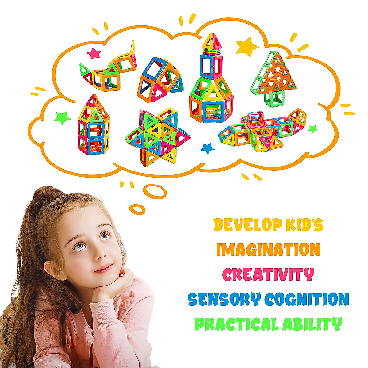 idoot Magnetic Tiles Building Blocks Toddler Toys Magnets for Kids,70PCS Magnetic Blocks STEM Building Toys for 3+ Year Old Boys Girls Educational Games Stacking Blocks Gifts