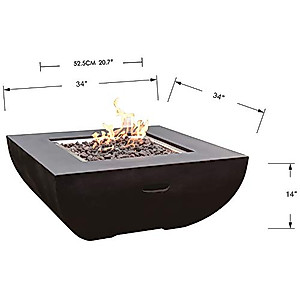 Modeno Aurora Outdoor Fire Pit Propane Table 34 Inches Square Firepit Table Concrete High Floor Clearance Patio Heater Electronic Ignition Backyard Fireplace Cover Lava Rock Included