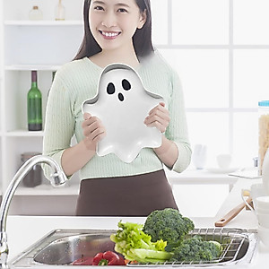 LYAPEONY Ceramic Ghost Plate (10.6 * 9.1in) | Reusable Halloween Plate for Everything from Desserts, Salads, Snacks, Candy, Appetizers and More (1)