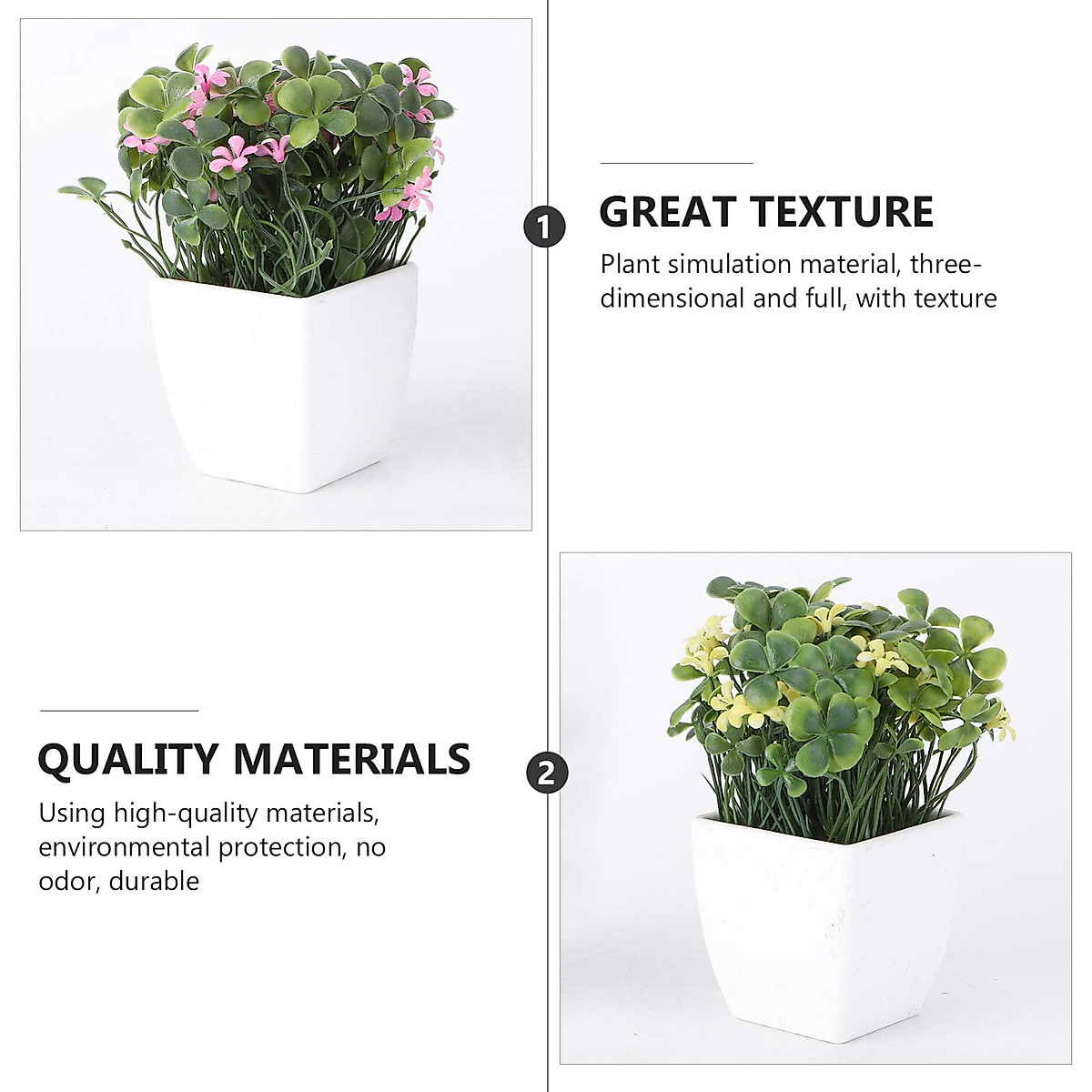 Cabilock 2Pcs Artificial Flowers Potted Plants Fake Greenery Shrubs Plants for Kitchen Home Wedding Office Garden Decor Pink Yellow