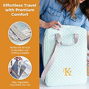 Kimberbell Tool Tote - Embroidery Bag for Quilting Supplies, Embroidery Organizer for Clear Blue Tiles, Orange Pop Rulers, and Sewing Supplies, Chic Craft Travel Bag, Craft Bag for Embroidery