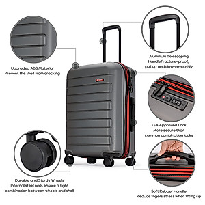 GinzaTravel ABS Luggage with TSA Locks,Large 28-Inch Expandable, and Friction-Resistant in Grey Spinner Suitcases