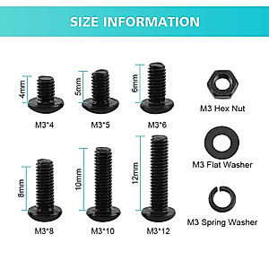 300Pcs M3 Hex Socket Screws Bolts Nuts Washers Set, M3 Button Head, Black Alloy Steel Full Thread Button Flat Head Screws Set Assortment(B-Button Head)