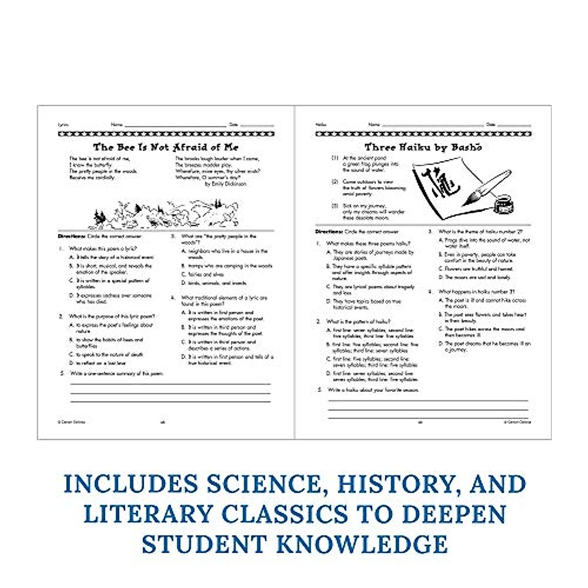 Carson Dellosa The 100+ Series: Reading Comprehension Workbook?Grades 7-8 Language Arts Learning, Fiction, Nonfiction, Poetry Passages With Closed- and Open-Ended Questions (128 pgs)