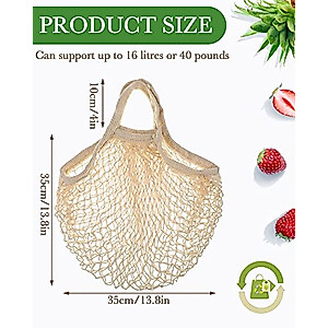 12 Pieces Reusable Mesh Grocery Bags Portable Cotton Mesh Produce Bags Washable Net Bag Mesh Reusable Tote Bag with Handle String Shopping Organizer Bag for Fruit Vegetable Shopping Storage Market